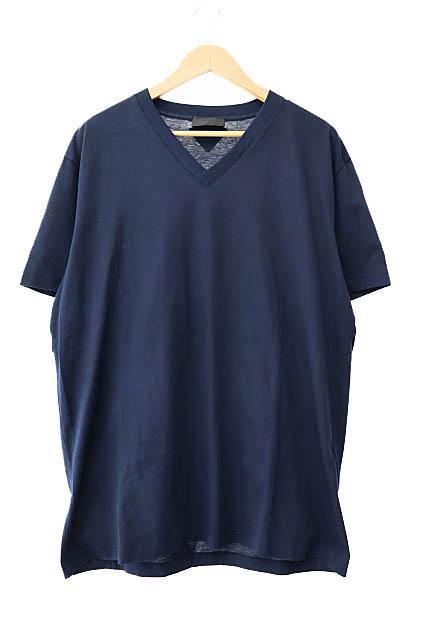 【中古】プラダ PRADA 2019年製 三角パッチ ロゴ Vネック 半袖 Tシャツ UJM493 XXXL 紺 ネイビー☆AA★250820 メンズ