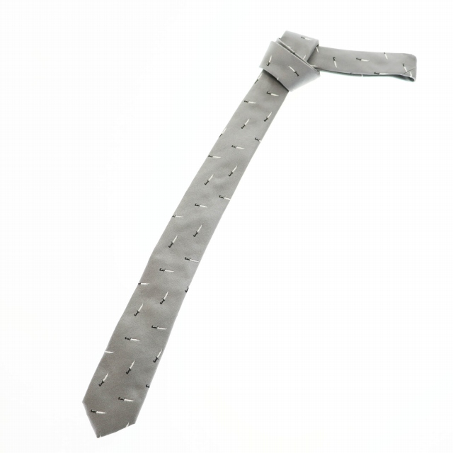 【中古】プラダ PRADA ナイフ 総柄 ナロータイ ネクタイ グレー ブランド古着ベクトル 中古☆AA★▲250912