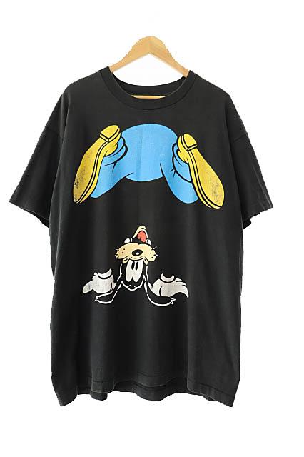 【中古】ヴィンテージ VINTAGE 90s DISNEY ディズニー 逆さま グーフィー プリント 半袖 Tシャツ 黒 ブラック 250814