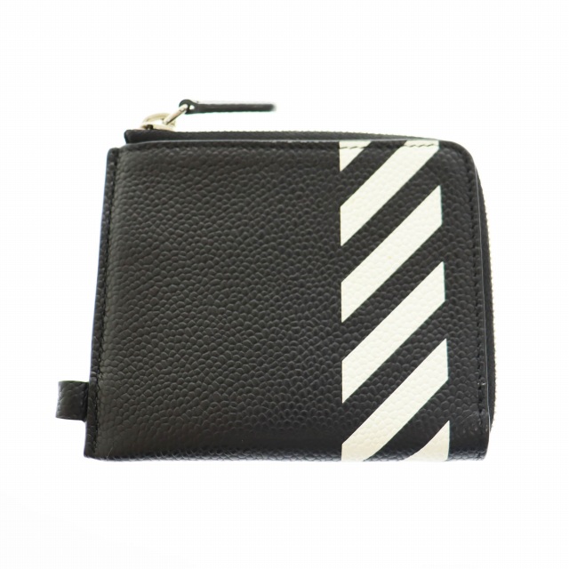 【中古】オフホワイト ダイアゴナル レザー  ケース ウォレット 財布 黒 ブラック☆AA★●▲■