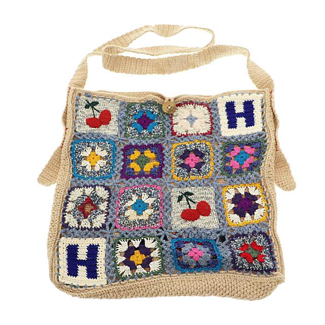 【中古】ヒステリックグラマー HYSTERIC GLAMOUR パッチワーク ニット編み ショルダー バッグ ベージュ☆AA★▲251007