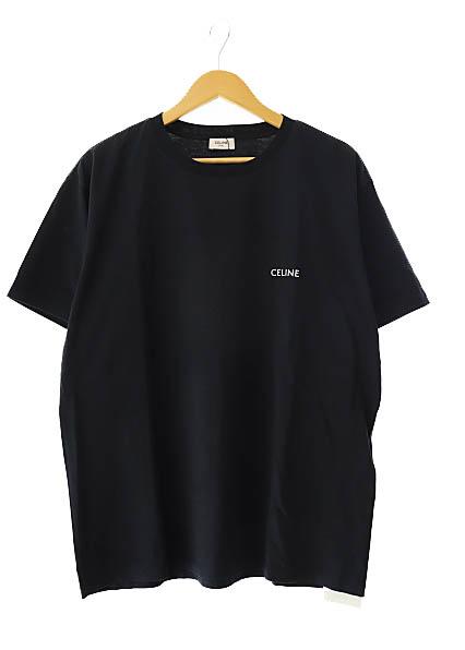 【中古】セリーヌ CELINE コットン ジャージー ロゴ 半袖 ルーズ Tシャツ 2X43C671Q M 黒ブラック☆AA★■250919