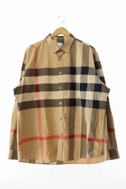 【中古】バーバリー BURBERRY ノバチェック レギュラーカラー 長袖シャツ 8010213 XXXL ライトブラウン ☆AA★250825