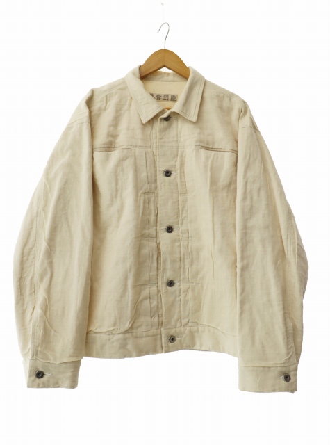 【中古】拳骨創造 ゲンコツクリエイト レザー シンチバック トラッカー ジャケット ブルゾン F アイボリー●250830