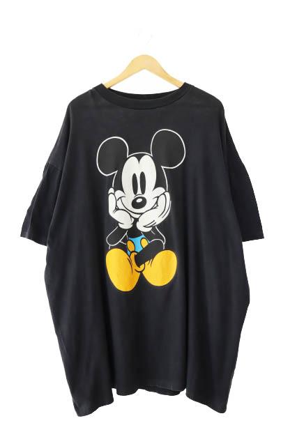 【中古】ヴィンテージ VINTAGE 90s DISNEY ディズニー ミッキーマウス お座りミッキー 青パン 半袖 Tシャツ 黒 250903