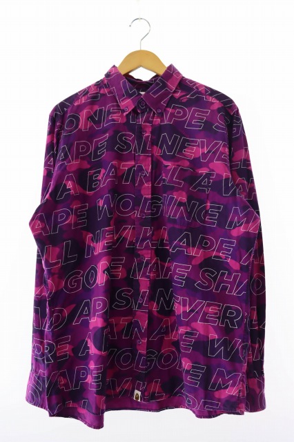 【中古】アベイシングエイプ A BATHING APE パープルカモ 長袖シャツ 001SHD301017X XXL ☆AA★ 250920