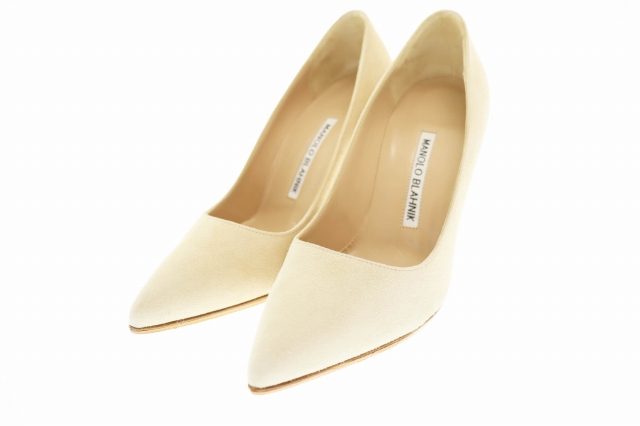 【中古】MANOLO BLAHNIK マノロ ブラニク vibram sole ビブラムソール パンプス 34 1/2 ベージュ ●▲■250904
