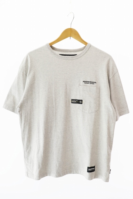 【中古】ネイバーフッド 24SS CLASSIC-P CREWNECK SS ロゴ刺繍 ポケット 半袖Tシャツ 241FPNH-CSM06 S グレー●
