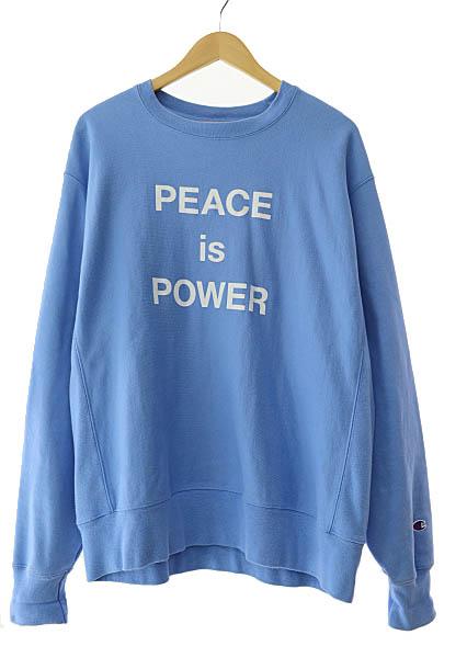 【中古】チャンピオン CHAMPION ×MoMA モマ YOKO ONO 小野洋子 PEACE IS POWER スウェット トレーナー L 青 250922