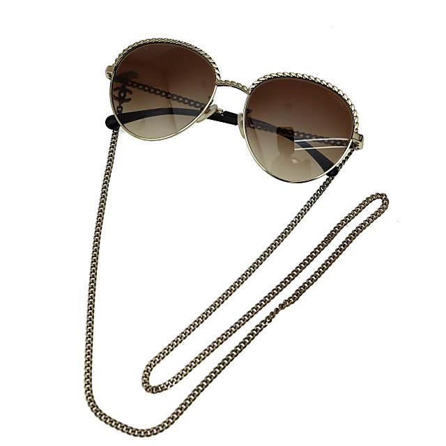 【中古】シャネル CHANEL パント シェイプ ココマーク チェーン サングラス ゴールド ブラック☆AA★▲■251201