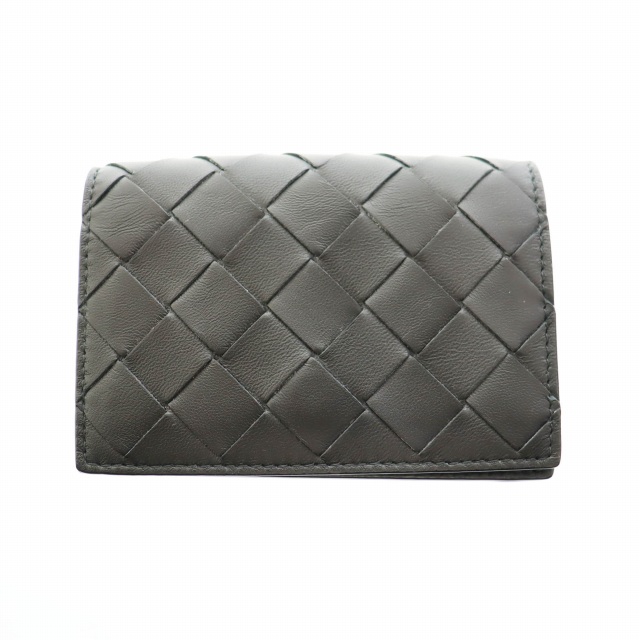 【中古】ボッテガヴェネタ BOTTEGA VENETA イントレチャート レザー フラップ カード ケース ブラック☆AA★▲■