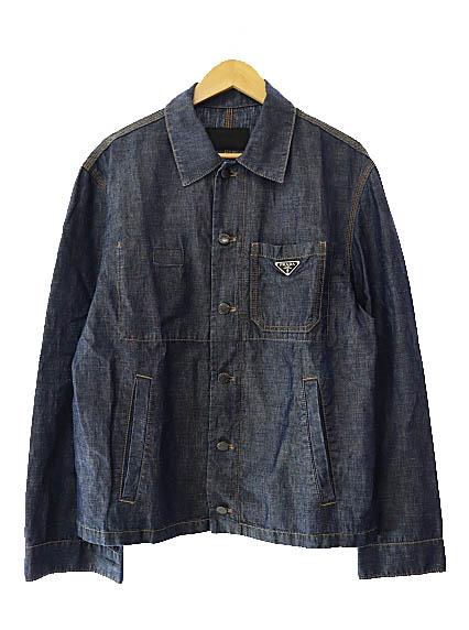 【中古】プラダ PRADA 24SS トライアングル ロゴ ポケット シャンブレー シャツ ジャケット GEB254 38 M ☆AA★251120