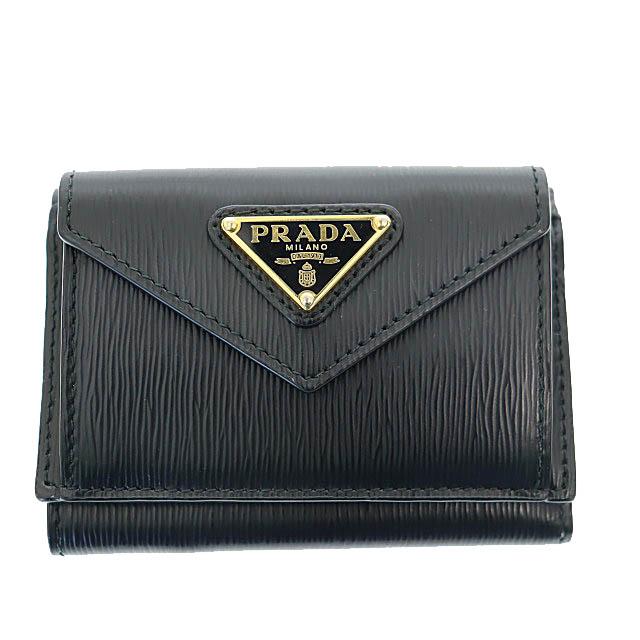 【中古】プラダ PRADA ヴィッテロ ムーブ トライアングル コンパクト ウォレット 三つ折り 財布 1MH021 黒▲■251120