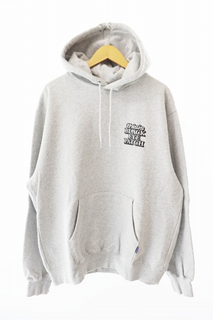 【中古】ブラックアイパッチ × ディスイズネバーザット Hoodie ロゴ プリント フーディー パーカー L グレー