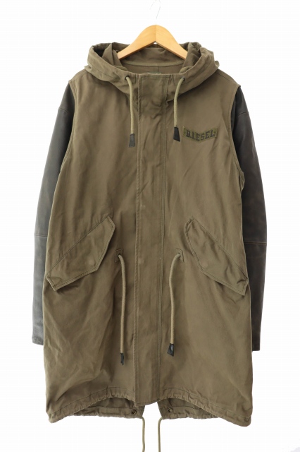 【中古】ディーゼル DIESEL M-51型 USED加工 袖レザー モッズコート M カーキ ●251211 メンズ