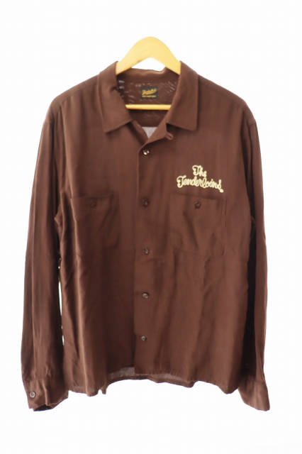 【中古】テンダーロイン TENDERLOIN T-RAYON SHT ロゴ刺繍 オープンカラー 長袖シャツ M 茶 ブラウン