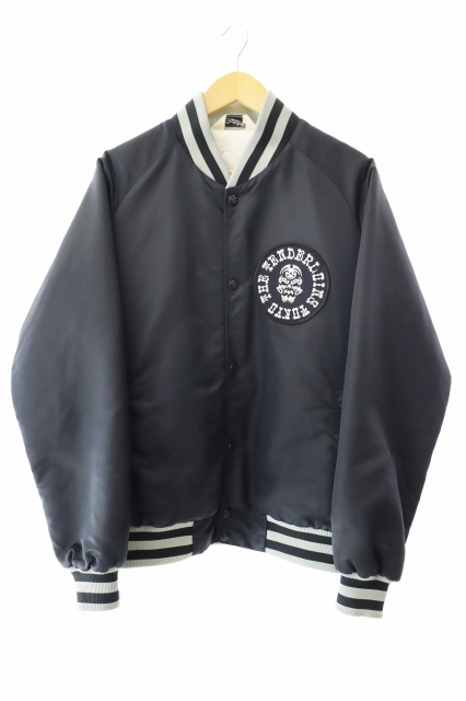【中古】テンダーロイン TENDERLOIN 18AW ロゴ パッチ リブ スタジャン スタジアム ジャンバー S 黒 ブラック