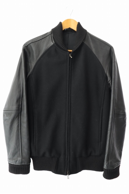 【中古】アタッチメント ATTACHMENT 袖レザー ウール スタジャン ブルゾン ３ 黒 ブラック●251203 メンズ