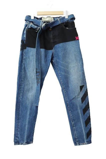 【中古】オフホワイト OFF WHITE 19AW バイアス ロゴ ベルテッド デニム パンツ ジーンズ OMYA005E19386045 29 251211
