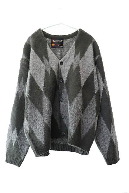 【中古】タウンクラフト TOWNCRAFT モヘア調 ジャガード アーガイル柄 ニット カーディガン XS グレー カーキ 251210