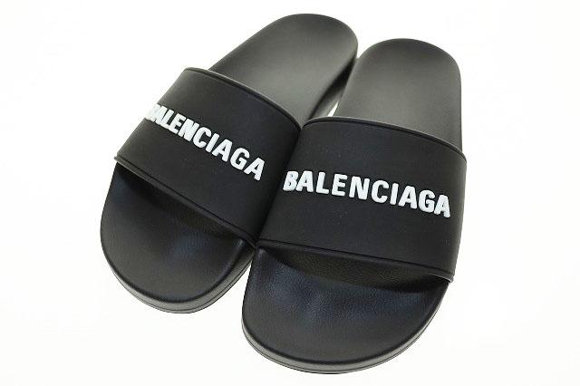 【中古】バレンシアガ BALENCIAGA POOL SLIDE BLACK プール スライド サンダル 3D ロゴ ブラック 黒 ☆AA★▲■250531