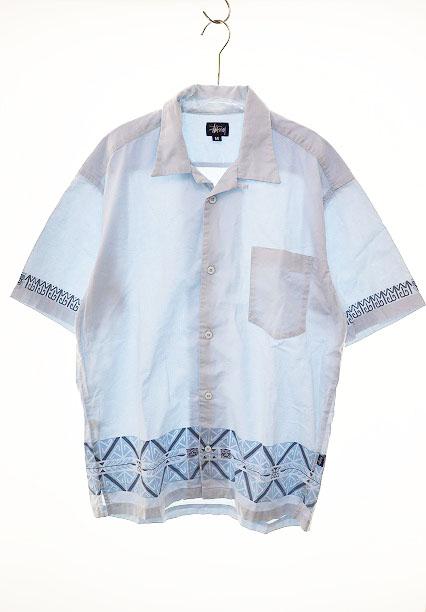 【中古】ステューシー STUSSY 90s OLD Mサイズ 米国製 シャツ 半袖 開襟 ネイティブ柄 紺タグ 250425