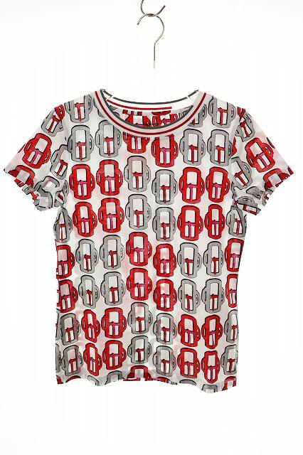 【中古】エルメス HERMES バックル柄 カットソー サイズ 34 半袖 総柄 ☆AA★●250725 レディース