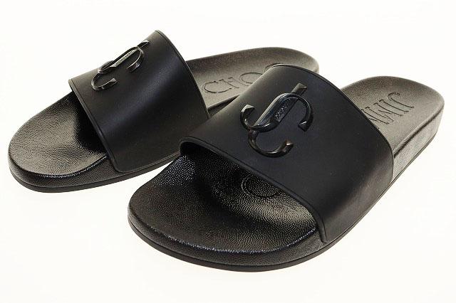 【中古】ジミーチュウ JIMMY CHOO PORT M JCB BLACK SIZE 42 スライドサンダル シャワーサンダル ☆AA★▲■250728