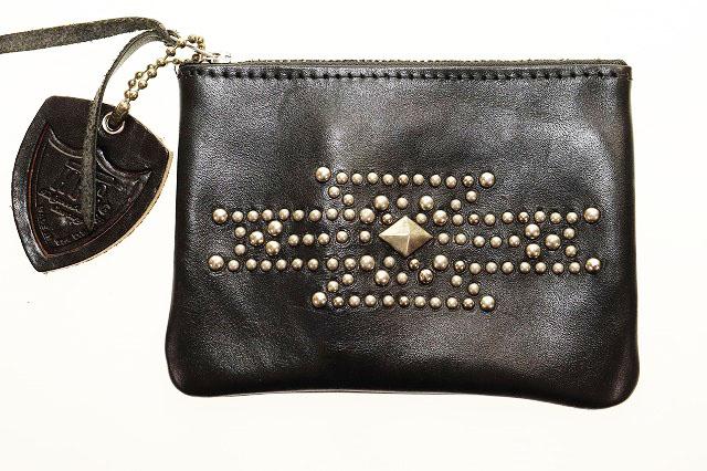 【中古】エイチティーシー HTC POUCH WALLET #SOUTHWEST BLACK ポーチ ウォレット レザー スタッズ ケース ●▲250622