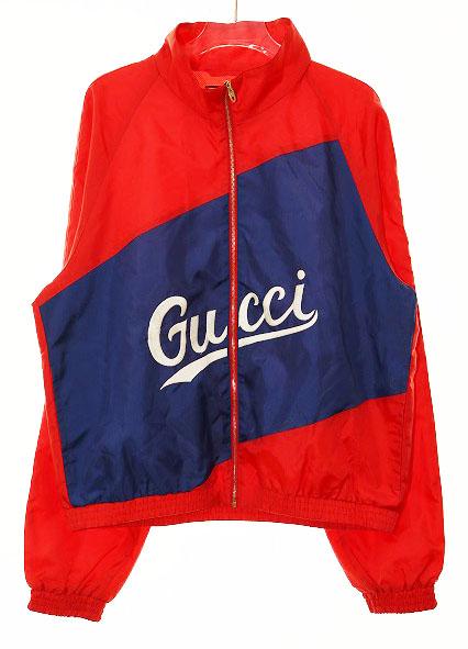 【中古】グッチ GUCCI LOGO NYLON JACKET RED サイズ46 618900 ロゴ ナイロン ジャケット レッド ブルー 刺繍