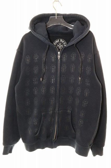 【中古】クロムハーツ CHROME HEARTS ダガー プリント ジップアップ パーカー ネイビー Mサイズ ☆AA★ 250911