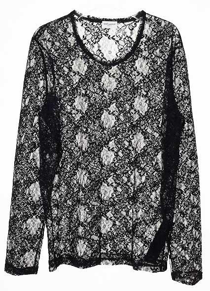 【中古】サンローラン パリ SAINT LAURENT PARIS SEE THROUGH SHIRT BLACK M シースルー シャツ レース ブラック