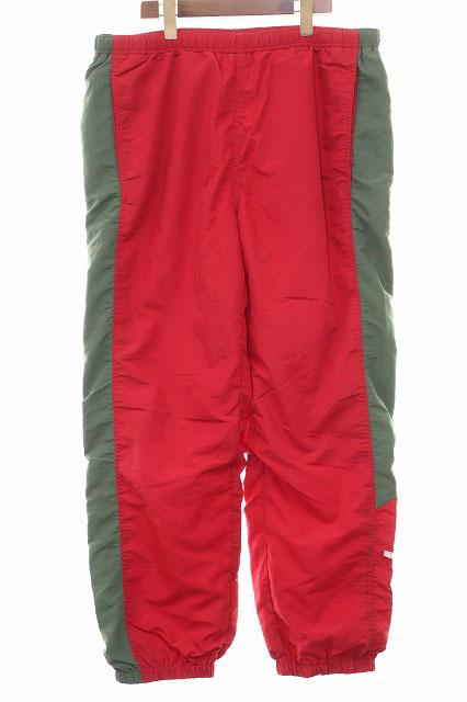 【中古】シュプリーム SUPREME 19AW SIDE LOGO TRACK PANT L サイド ロゴ トラック パンツ レッド グリーン ナイロン