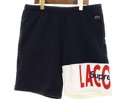 【中古】シュプリーム SUPREME × LACOSTE 19AW LOGO PANEL SWEATSHORT ラコステ ロゴ パネル スウェット パンツ