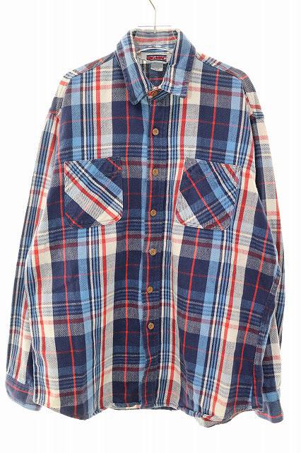 【中古】ビックマック BIGMAC 80s USA製 ネルシャツ Lサイズ 帯タグ コットン 長袖 チェック柄 ブルー 251001 メンズ
