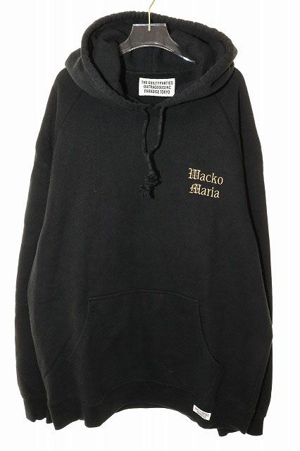 【中古】ワコマリア WACKO MARIA ワンポイント ロゴ フーディ XXL スウェット パーカー 刺繍 ブラック ☆AA★250922