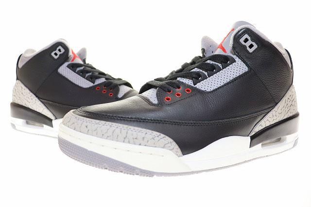 【中古】ナイキ NIKE AIR JORDAN 3 RETRO BLACK FIRE RED CEMENT GREY 27cm AJ3 エアジョーダン レトロ ▲■250825