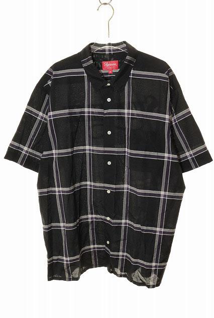 【中古】シュプリーム SUPREME 21SS LIGHTWEIGHT PLAID S/S SHIRT BLACK XL ライトウェイト バックロゴ ☆AA★251101