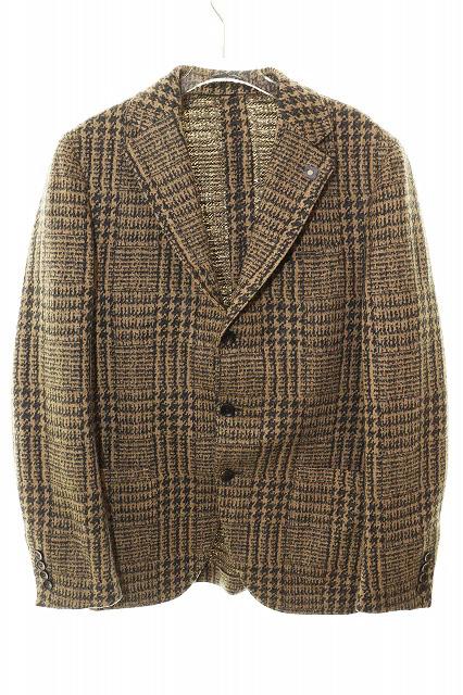 【中古】ラルディーニ LARDINI ウール ジャケット サイズ50 総柄 ブレザー グレンチェック ブラウン ●241024 メンズ