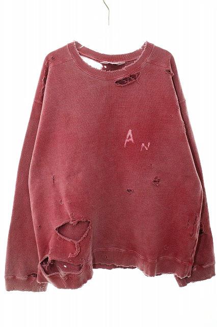 【中古】アンセルム ANCELLM CRASH UNEVEN OVER SWEAT SHIRT RED 1 ANC-CT65 ダメージ加工 スウェット ☆AA★251217
