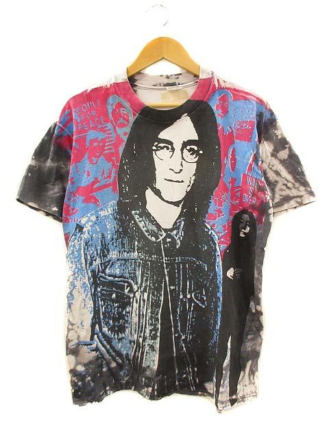 【中古】ヴィンテージ VINTAGE 90s ジョンレノン JOHN LENNON モスキートヘッド Tシャツ オノヨーコ 総柄 USA製 XL