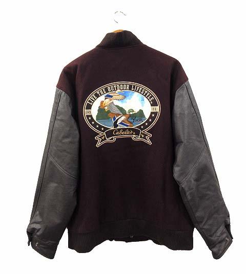 【中古】90s MONDETTA スタジャン Cabela's 刺繍 レザー切替 OLD ダークブラウン L メンズ