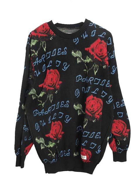 【中古】ワコマリア WACKO MARIA 22AW ROSE JACQUARD SWEATER 22FWEWMK-KN01 ローズ ジャガード セーター L ブラック
