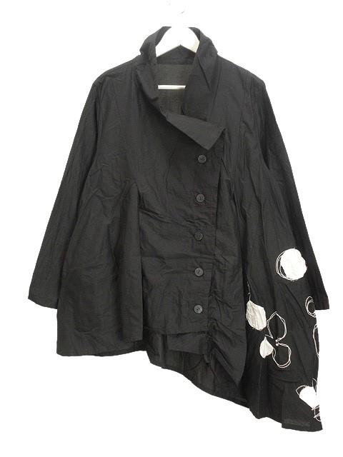 【中古】ジウ 慈雨 センソユニコ 変形 シャツ ジャケット 40 ブラック 黒 アップリケ 刺繍 2024SS トップス