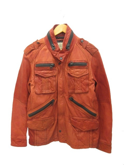 【中古】アヴィレックス AVIREX レザー ジャケット M-65タイプ L レッド系 アウター レディース