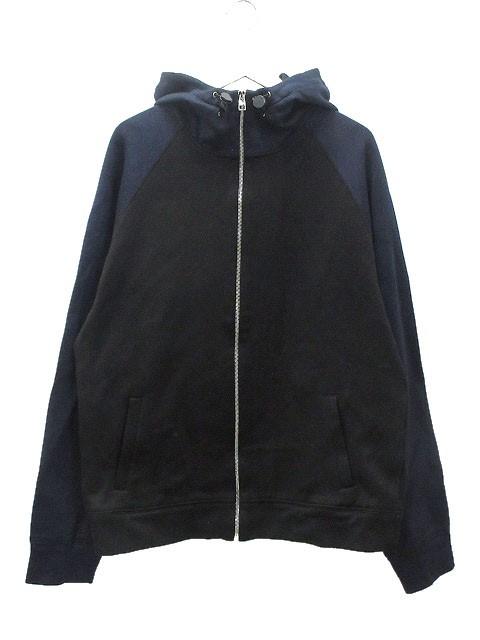 【中古】アレキサンダーマックイーン ALEXANDER MCQUEEN カラーブロック ジップ フーディー パーカー XL ネイビー 黒
