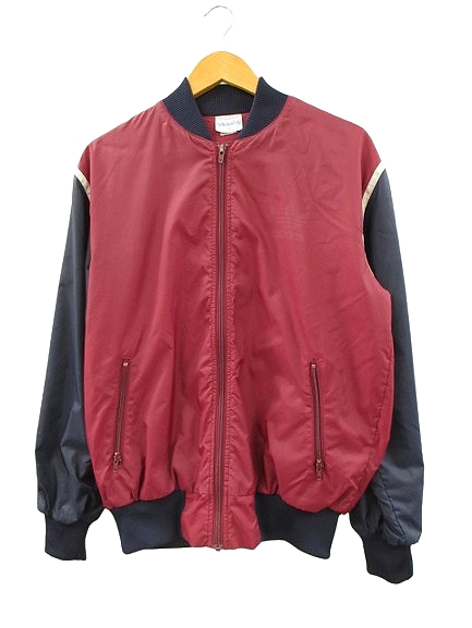 【中古】アディダス adidas 80s ナイロンジャケット 裏パイル ヴィンテージ エンジ ネイビー M メンズ