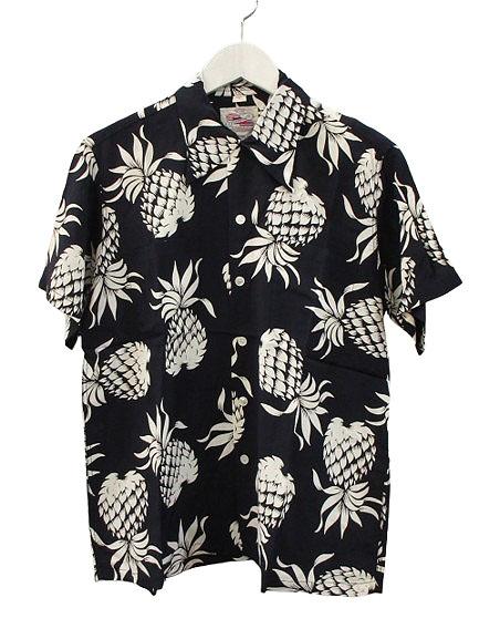 【中古】DUKE KAHANAMOKU カハナモク スペシャルエディション DK36201 パイナップル アロハシャツ 14-14 1/2 ネイビー