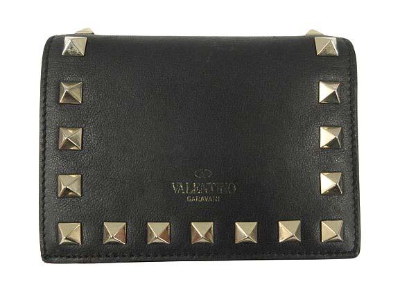 【中古】ヴァレンティノ ガラヴァーニ VALENTINO GARAVANI 二つ折り財布 レザー ウォレット ロックスタッズ ミニ財布