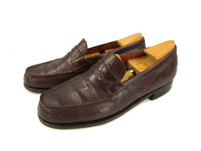 【中古】ジェーエム J.M.WESTON 初期 旧ロゴ リザード レザー ローファー ブラウン 5.5 B ヴィンテージ